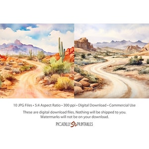 Desert Roads Watercolor Southwest Dirt Road Background Images for Scrapbooking, Journals 10 JPG ...