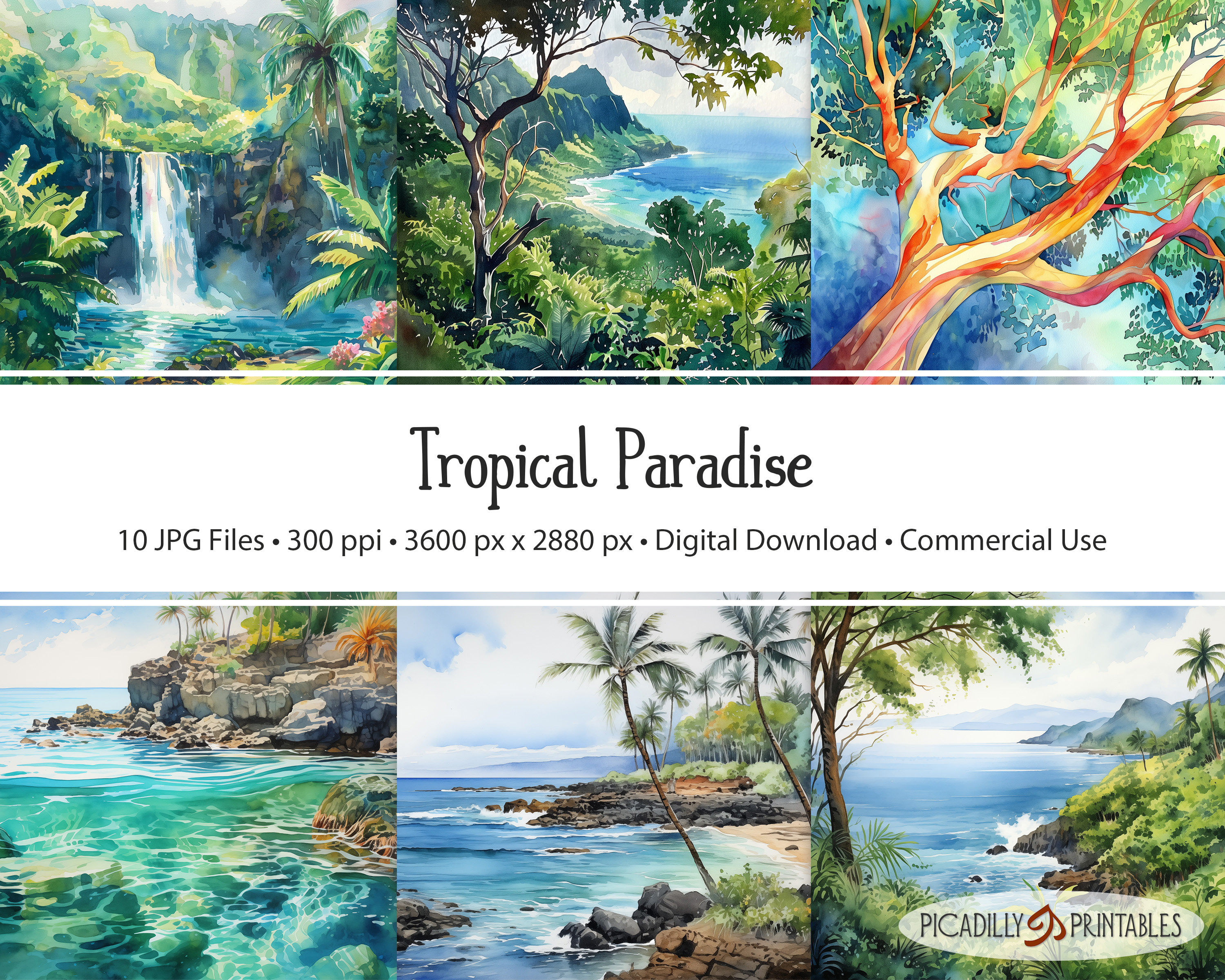 Hawaii - 10 Watercolor Tropical Paradise Backgrounds - 5:4 AR ...