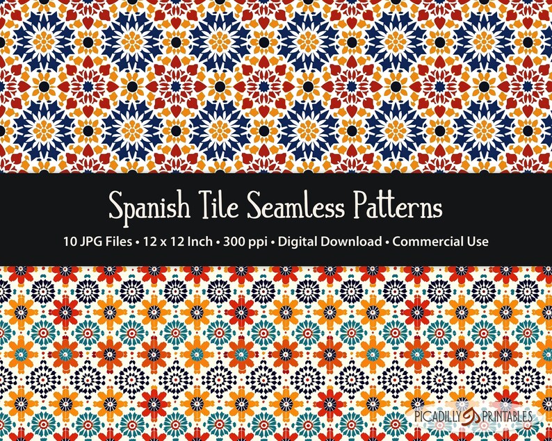 Spanish Tile Seamless Patterns for Wallpapers, Textiles, Wrapping Paper ...