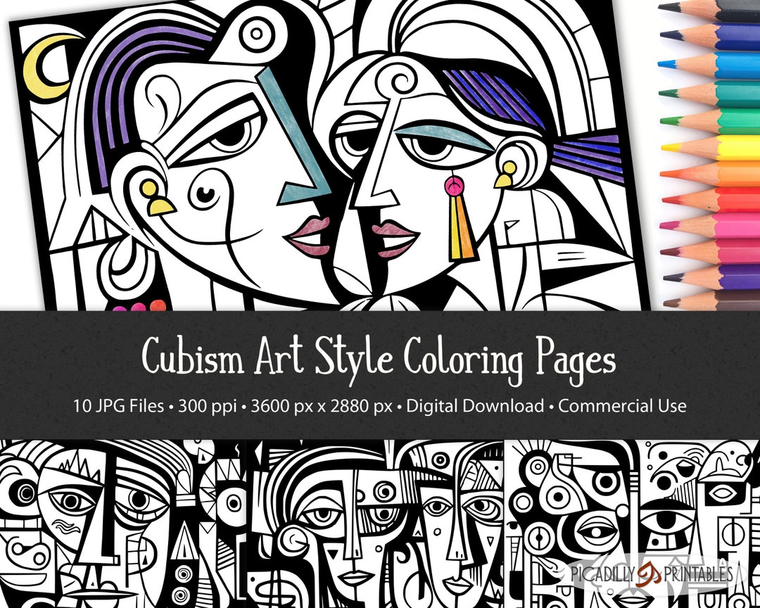 Black and White Cubism Art Style Coloring Pages - Avant-garde Art for ...