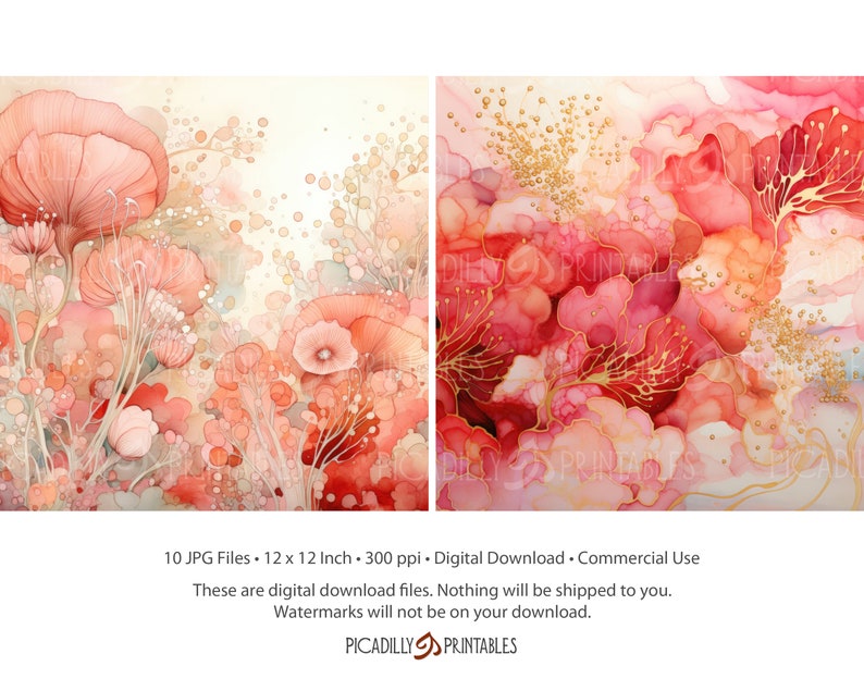 Coral Digital Papers - Watercolor Backgrounds for Scrapbooking, Card ...