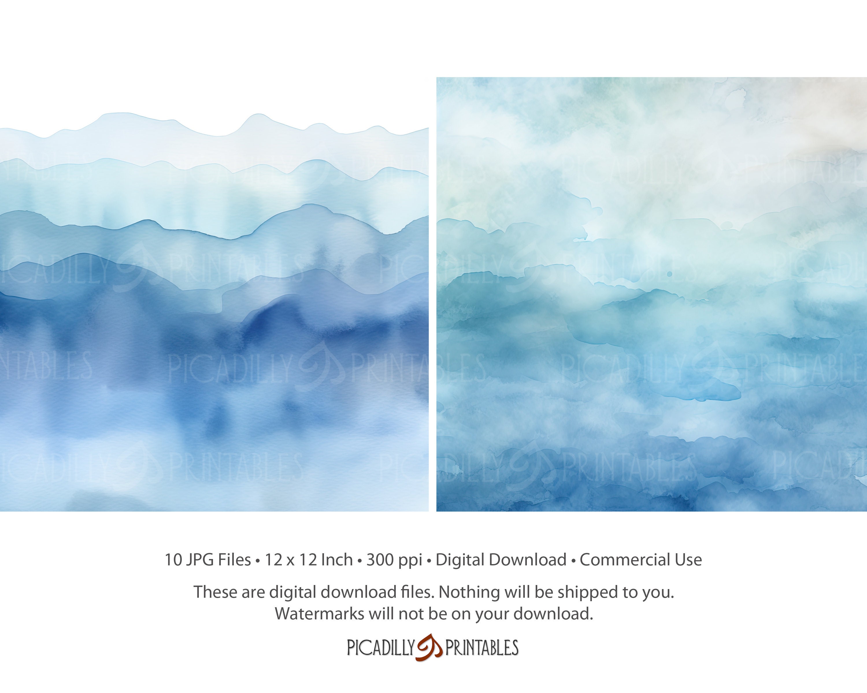 Blue Gray Gradient Watercolor Digital Papers - Backgrounds for ...