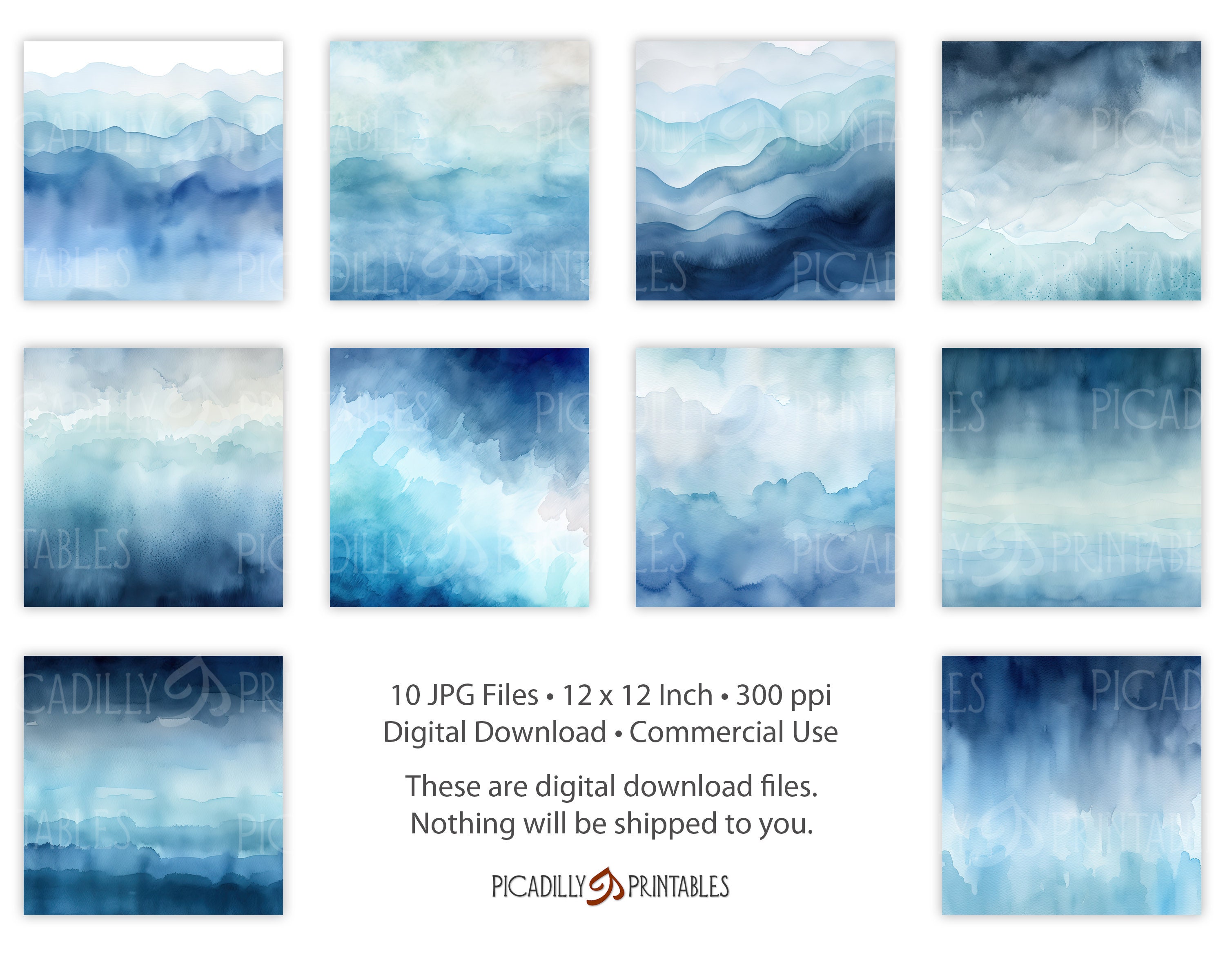Blue Gray Gradient Watercolor Digital Papers - Backgrounds for ...