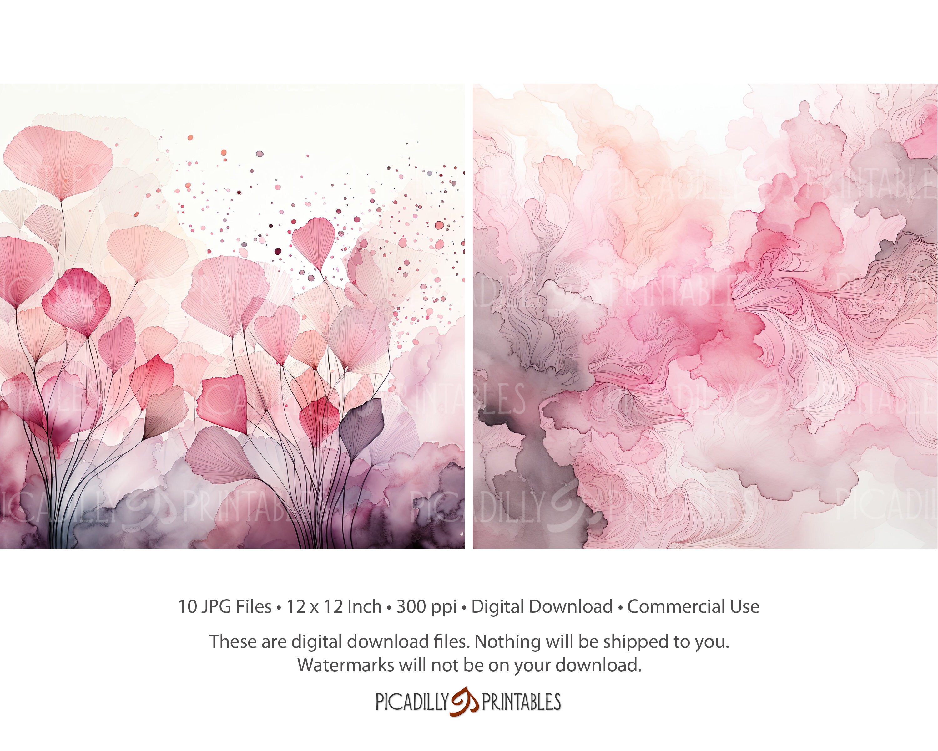 Pink & Gray Digital Papers - Watercolor Background Images for ...
