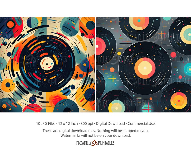 Retro Vinyl Records Digital Papers - Backgrounds for Scrapbooking, Card ...