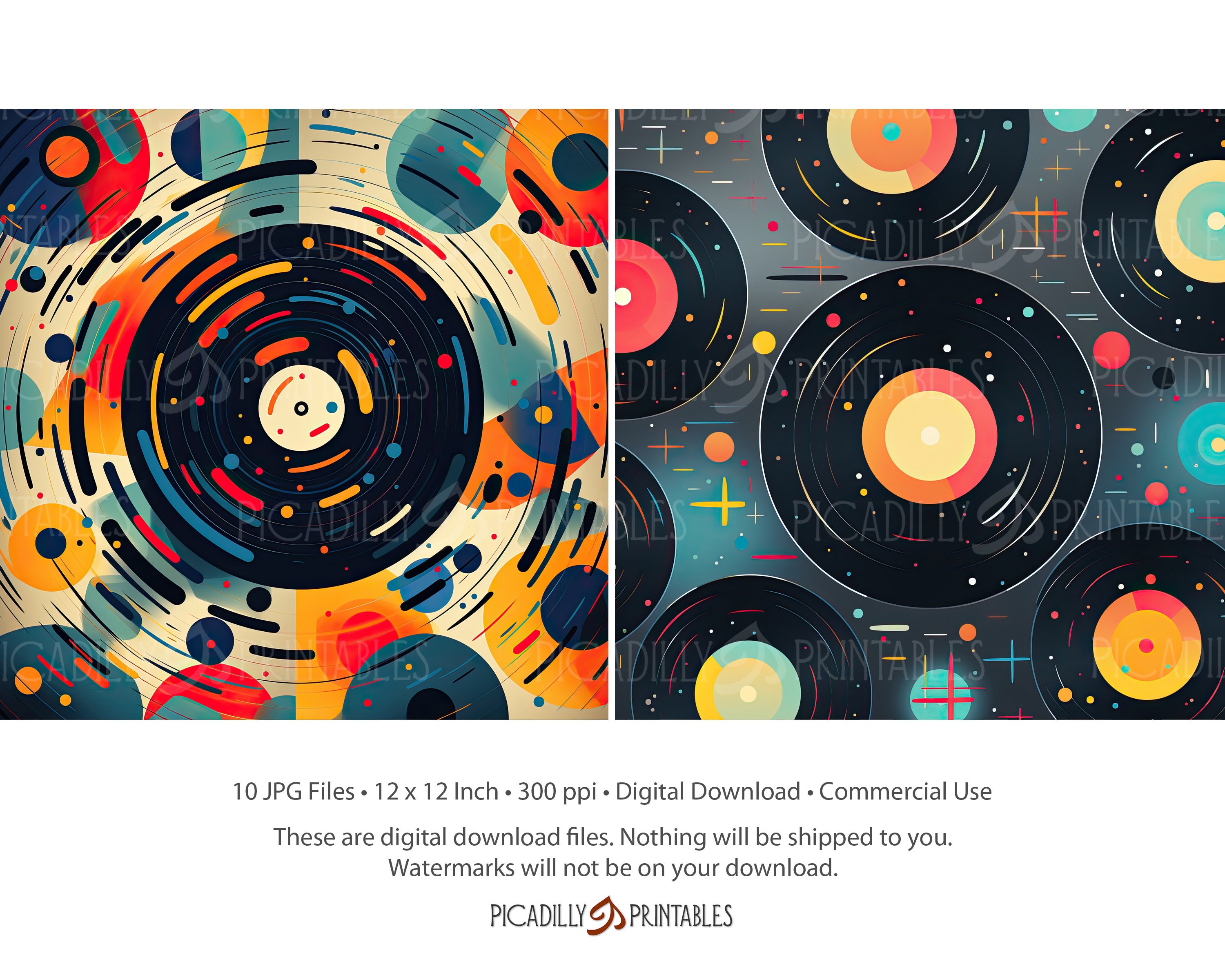 Retro Vinyl Records Digital Papers - Backgrounds for Scrapbooking, Card ...
