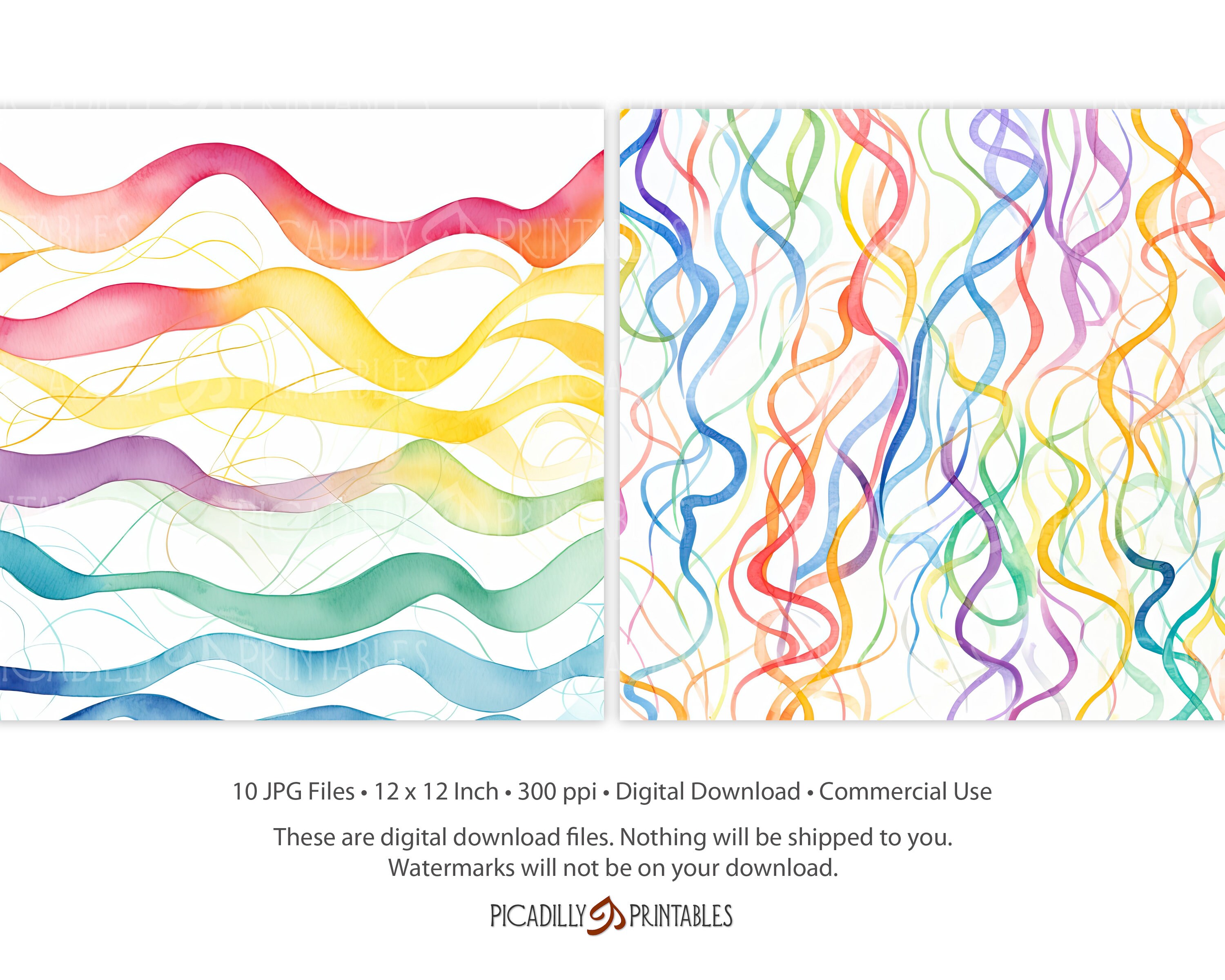 Rainbow Wavy Lines on White Digital Papers Background Squiggle Images ...