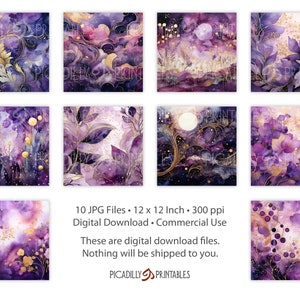 Purple & Gold Digital Papers - Backgrounds for Scrapbooking, Card ...