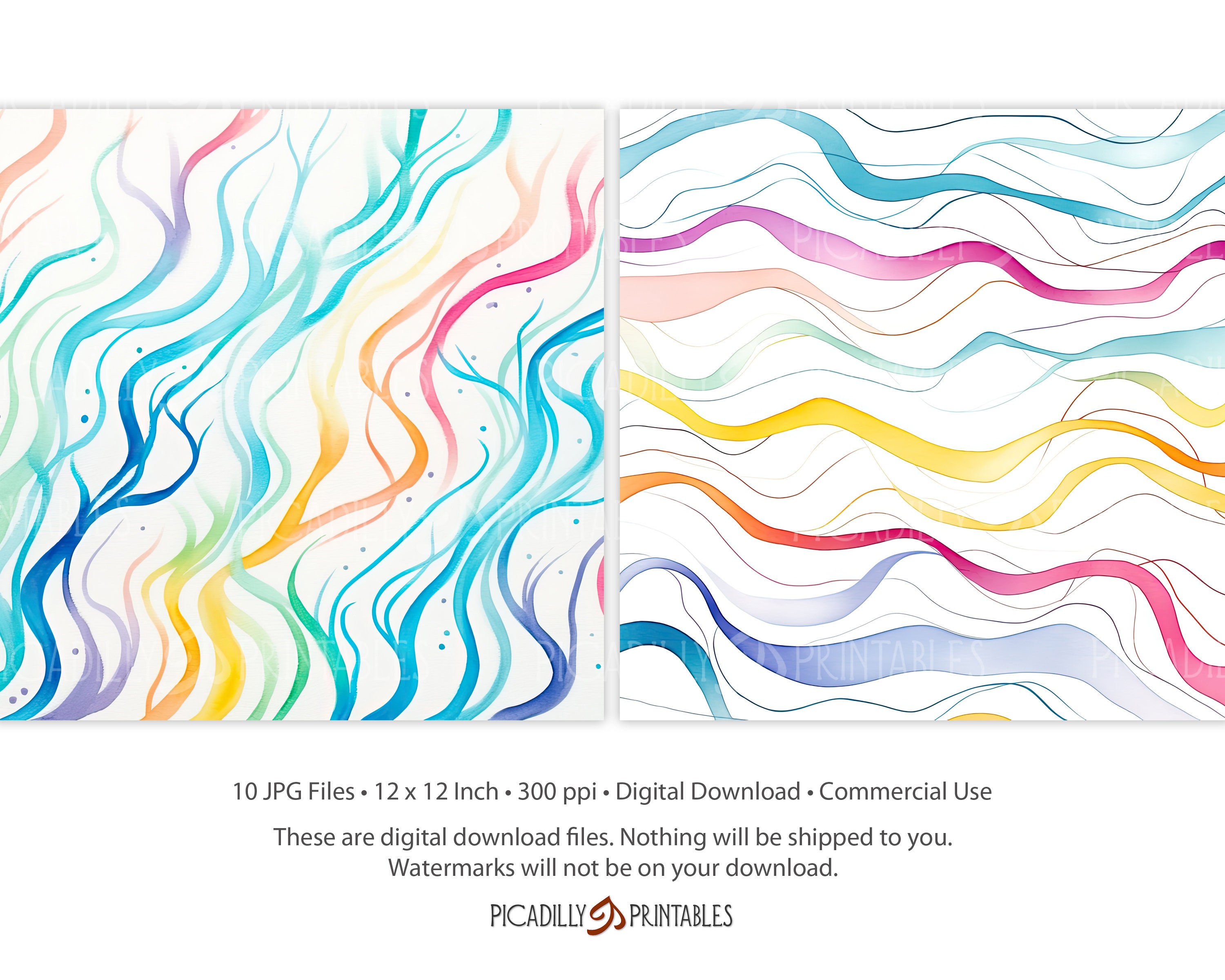 Rainbow Wavy Lines on White Digital Papers Background Squiggle Images ...