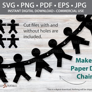 Paper Doll Chain SVG PNG Clipart 4 Cut Files Instant Digital Download ...