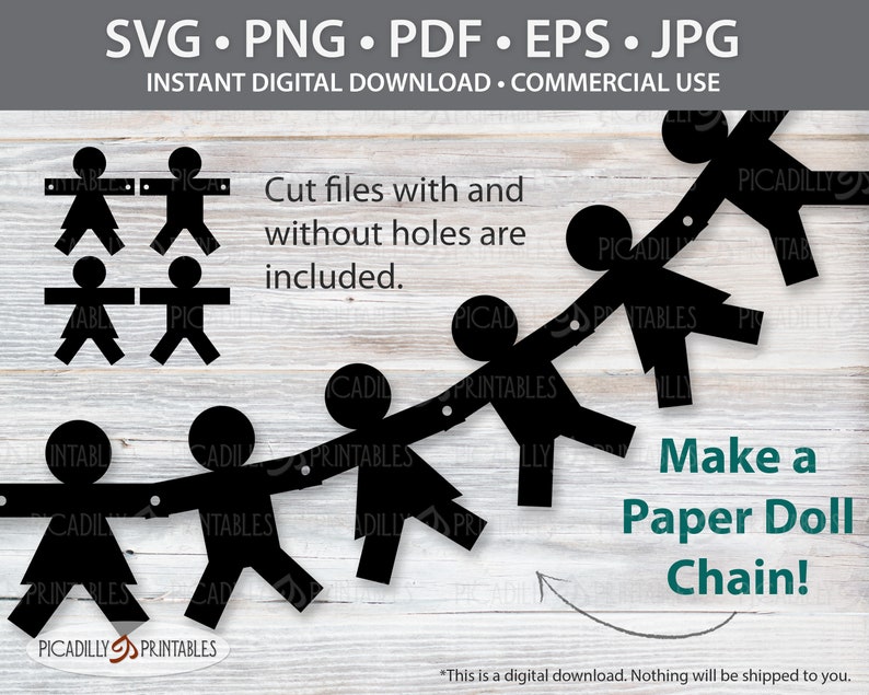 Paper Doll Chain SVG PNG Clipart - 4 Cut Files - Instant Digital ...