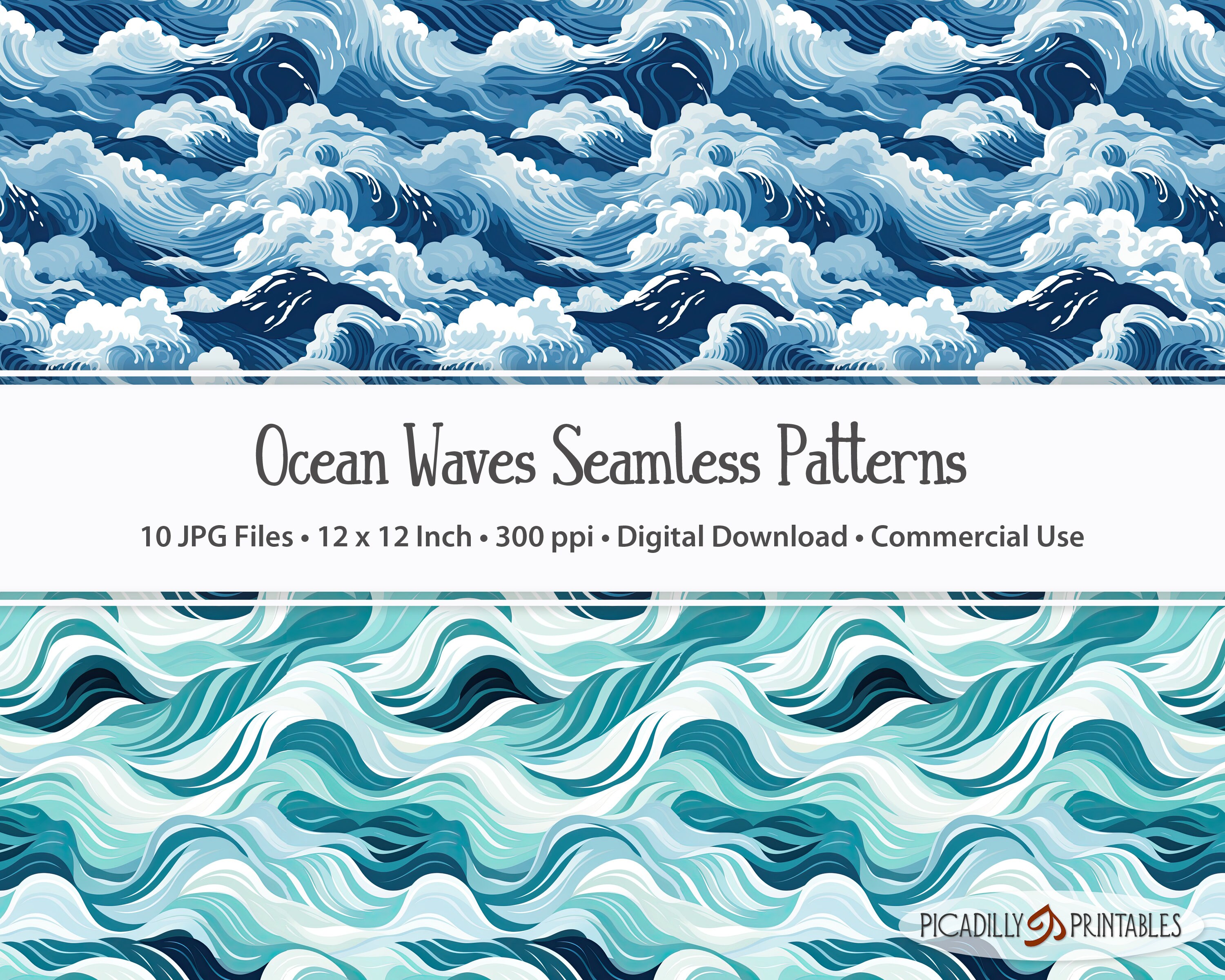 Ocean Wave Seamless Backgrounds for Wallpapers, Textiles, Wrapping ...
