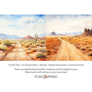 Desert Roads Watercolor Southwest Dirt Road Background Images for Scrapbooking, Journals 10 JPG ...