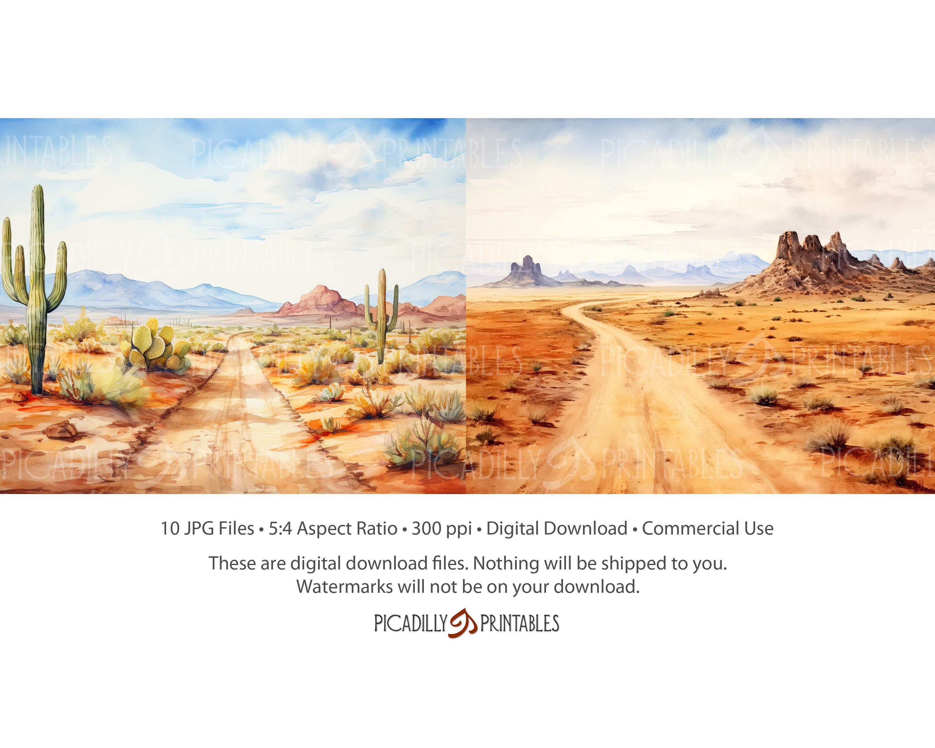 Desert Roads Watercolor Southwest Dirt Road Background Images for Scrapbooking, Journals 10 JPG ...