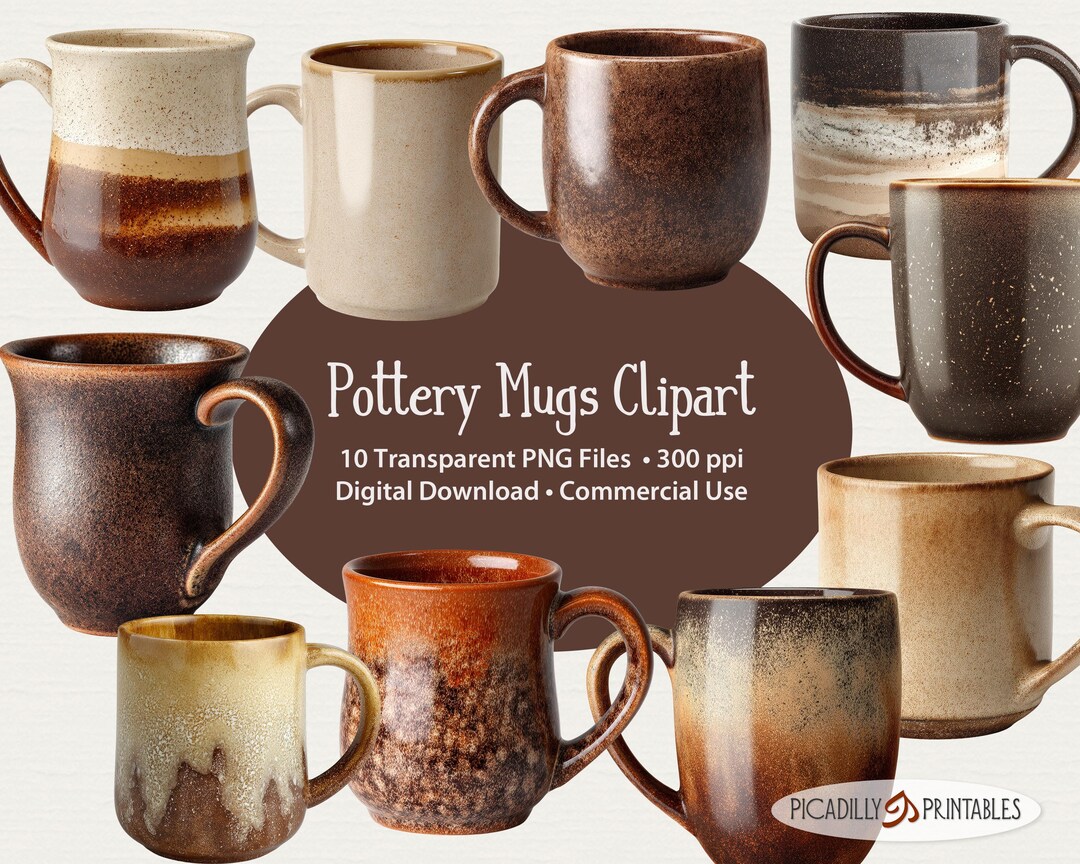 Brown & Beige Coffee Mugs Clip Art - 10 PNG Files - Transparent ...