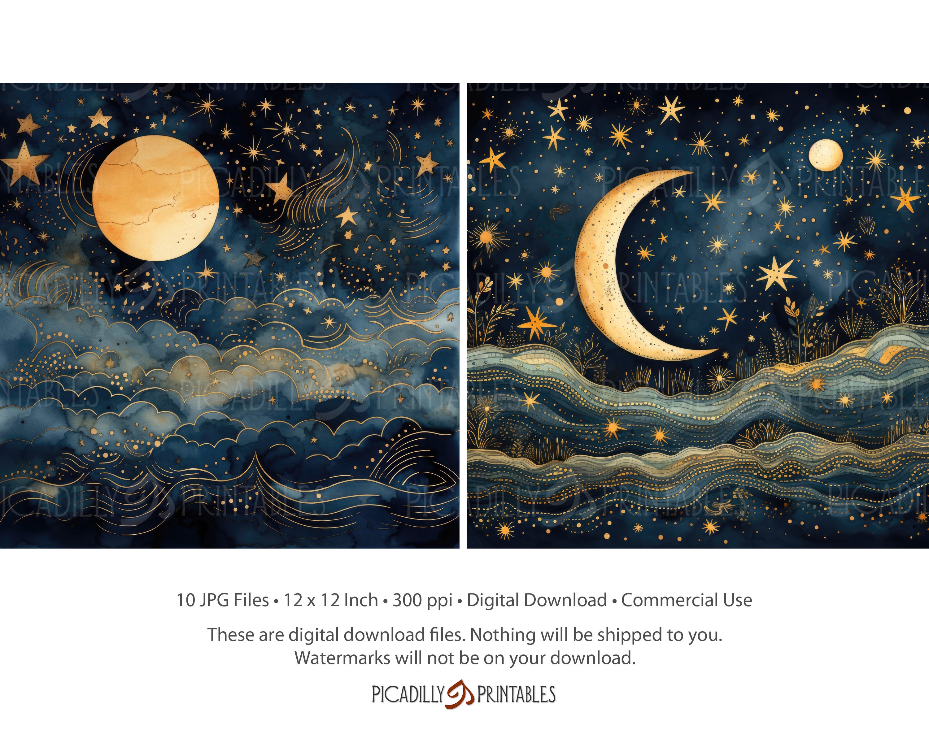 Celestial Night Sky Digital Papers - Backgrounds for Scrapbooking, Card ...