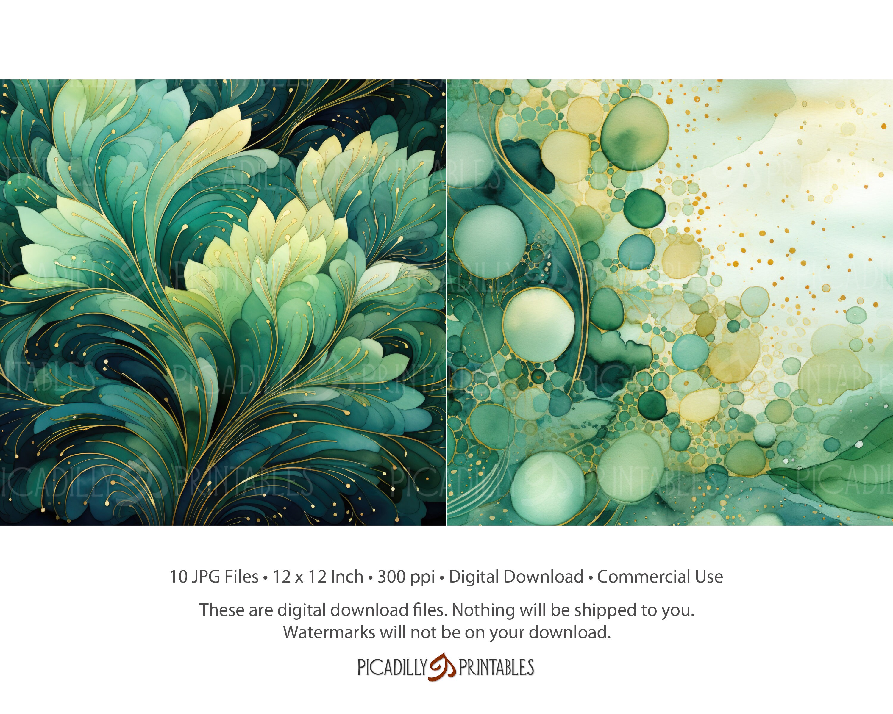 Green & Gold Digital Papers - Background Images for Scrapbooking, Card ...