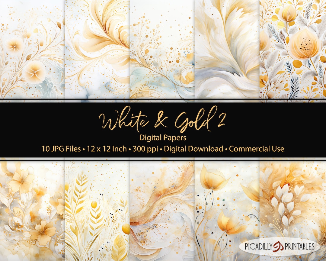 White & Gold Digital Papers - Pack 2 - Backgrounds for Scrapbooking ...