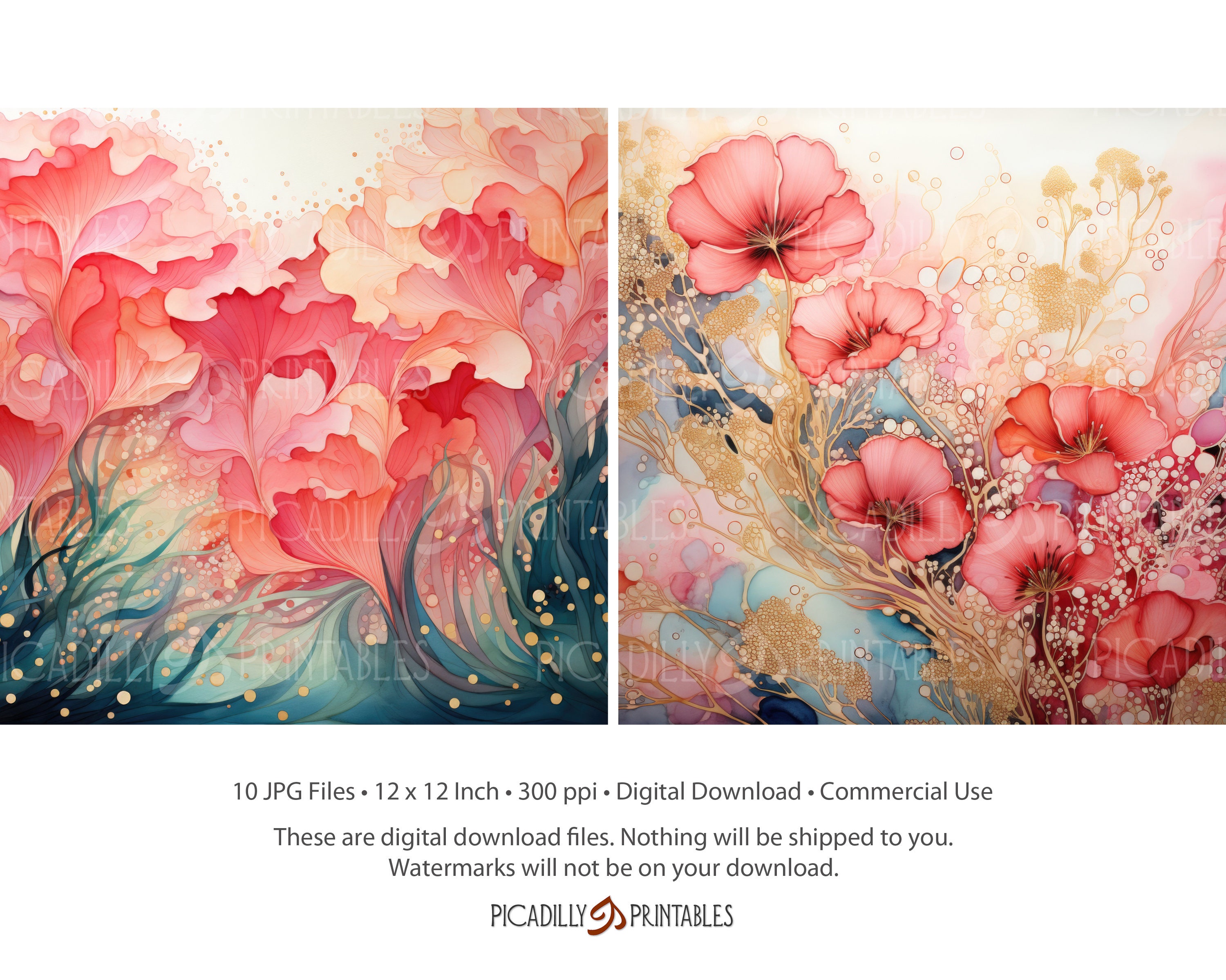 Coral Digital Papers - 10 Watercolor Backgrounds - Commercial Use - Etsy