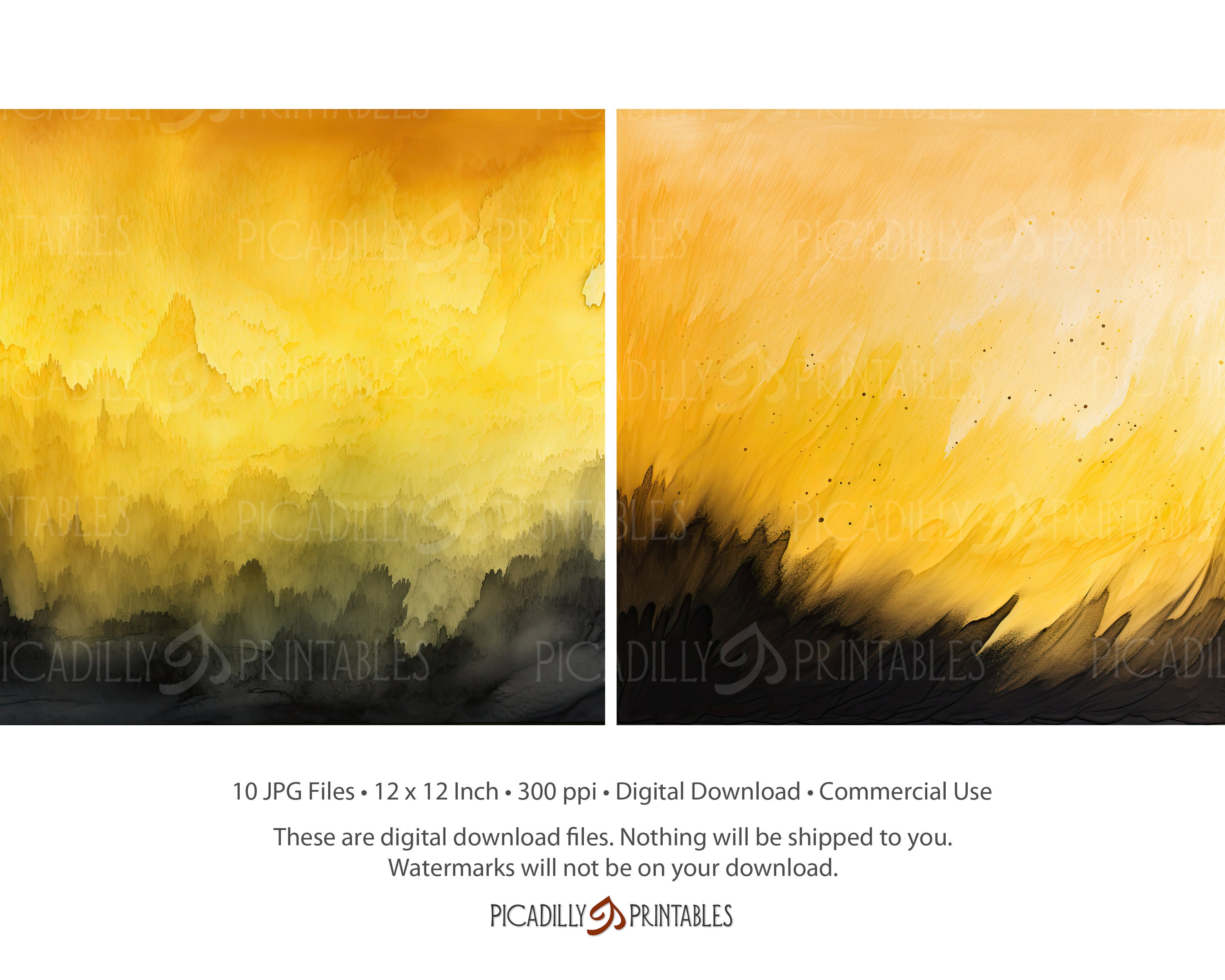 Yellow & Black Gradient Watercolor Digital Papers Backgrounds - 10 JPG ...