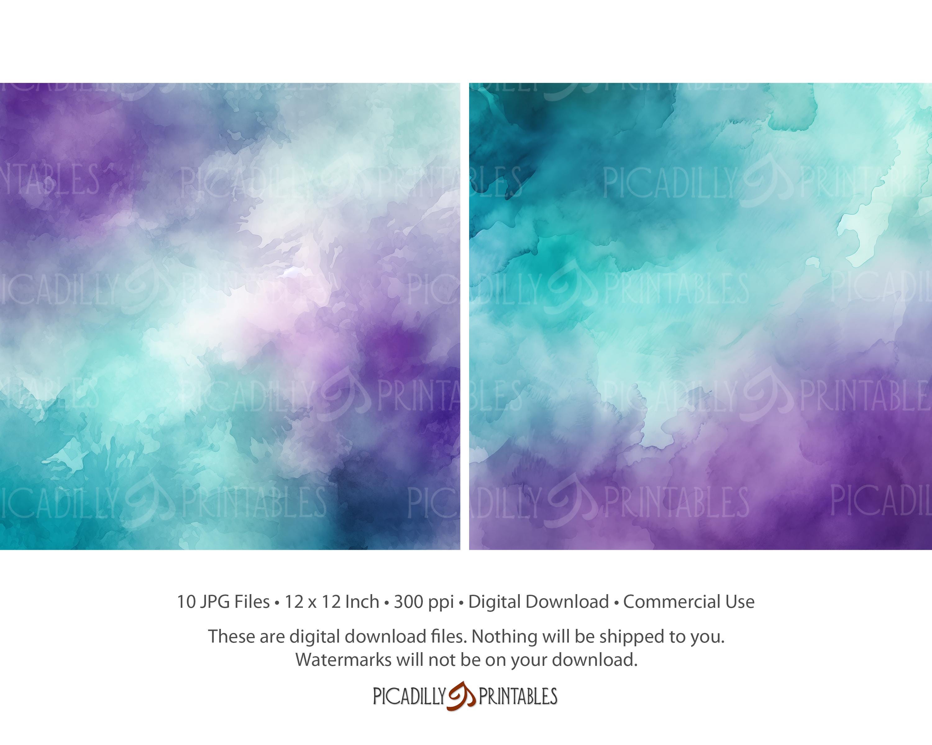 Watercolor Style Digital Papers - Purple & Teal Blue Green Gradient ...