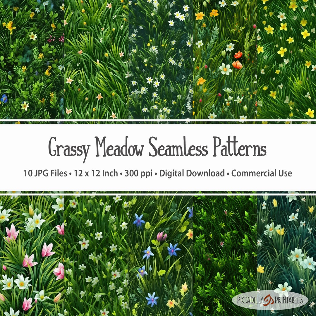 Grassy Meadow Seamless Patterns for Wallpapers, Textiles, Wrapping ...
