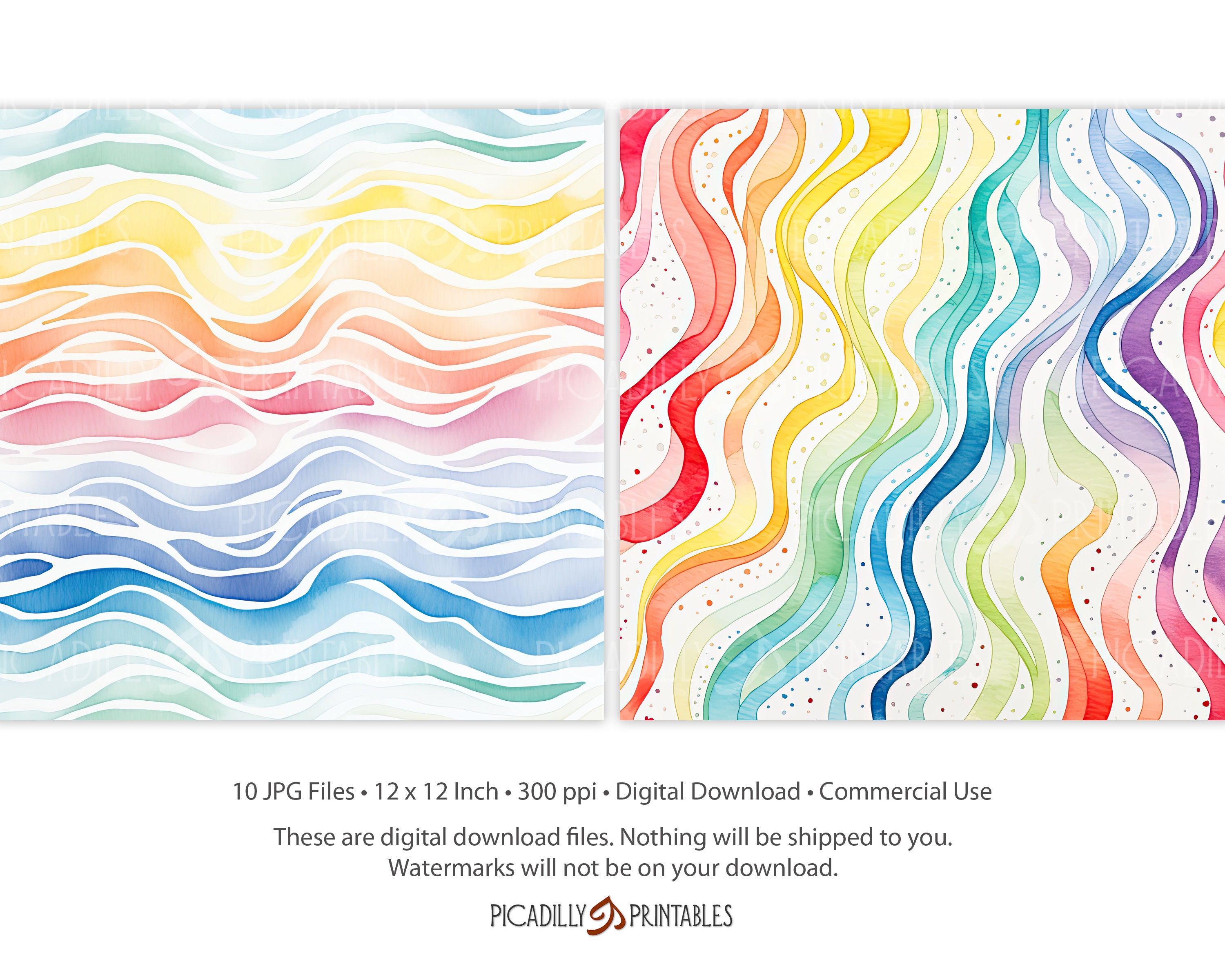 Rainbow Wavy Lines on White Digital Papers Background Squiggle Images ...