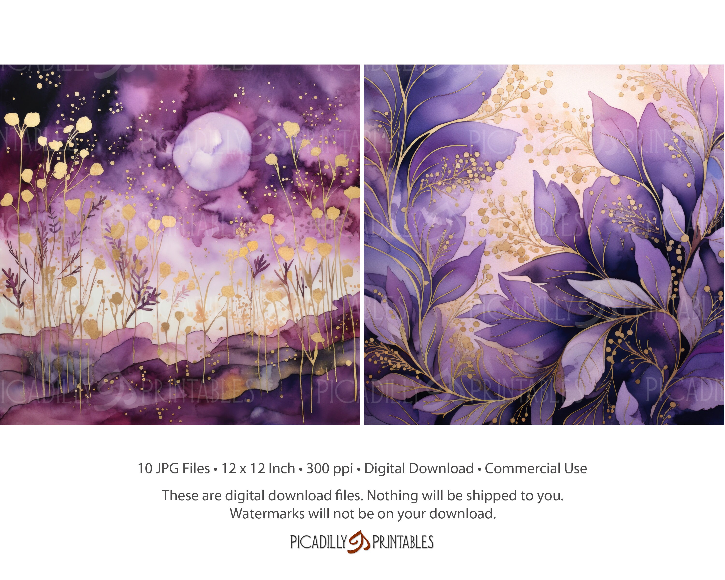 Purple & Gold Digital Papers Backgrounds for Scrapbooking, Card Making ...