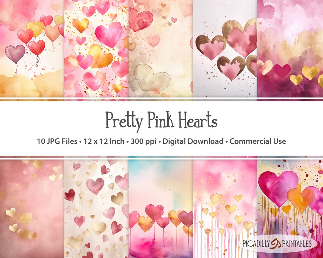 Pink Hearts Digital Papers - Pretty Background Images for Scrapbooking ...