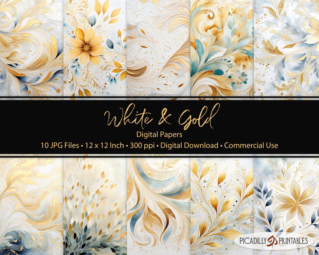 White & Gold Digital Papers - Backgrounds for Scrapbooking, Card Making ...