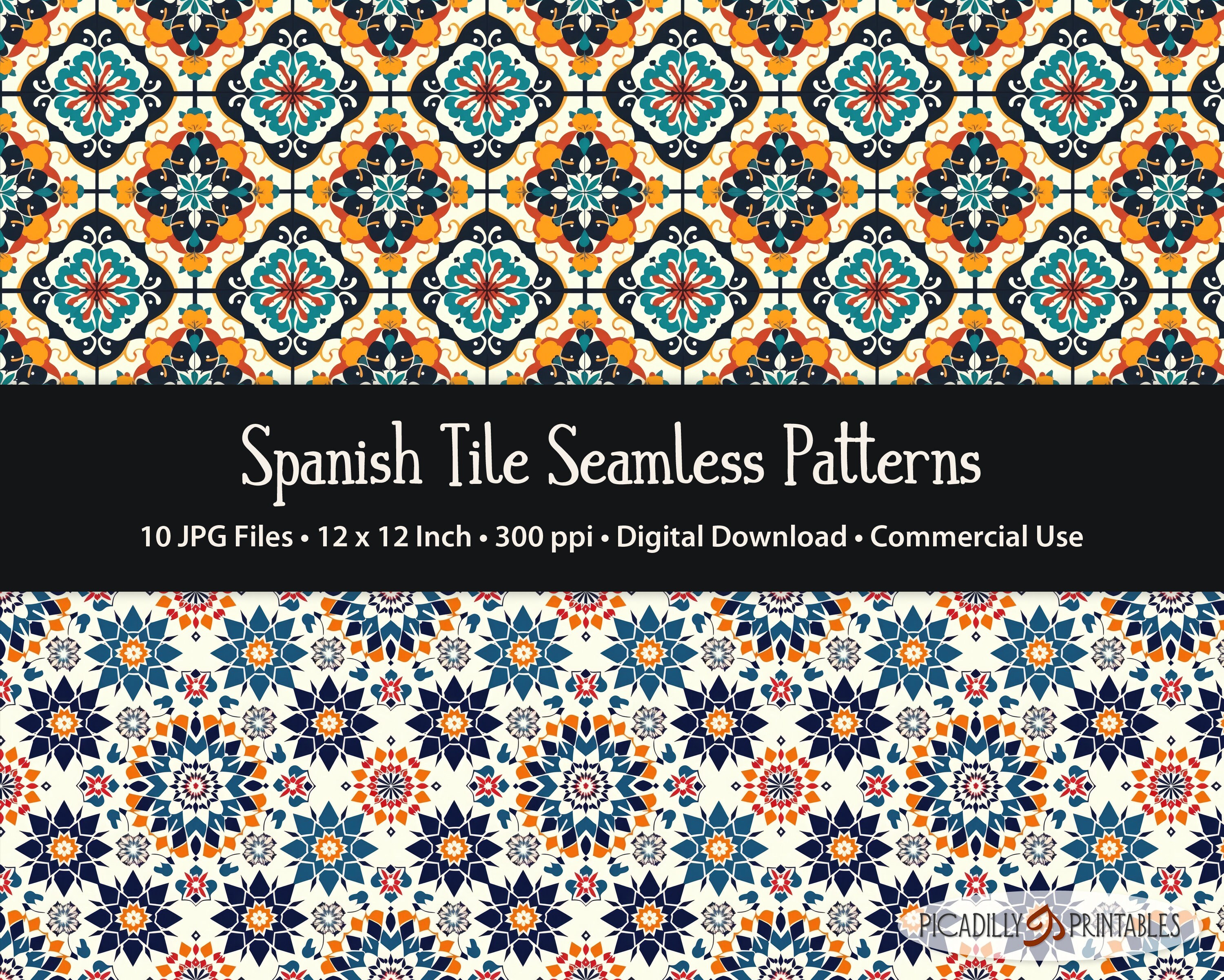 Spanish Tile Seamless Patterns for Wallpapers, Textiles, Wrapping Paper ...