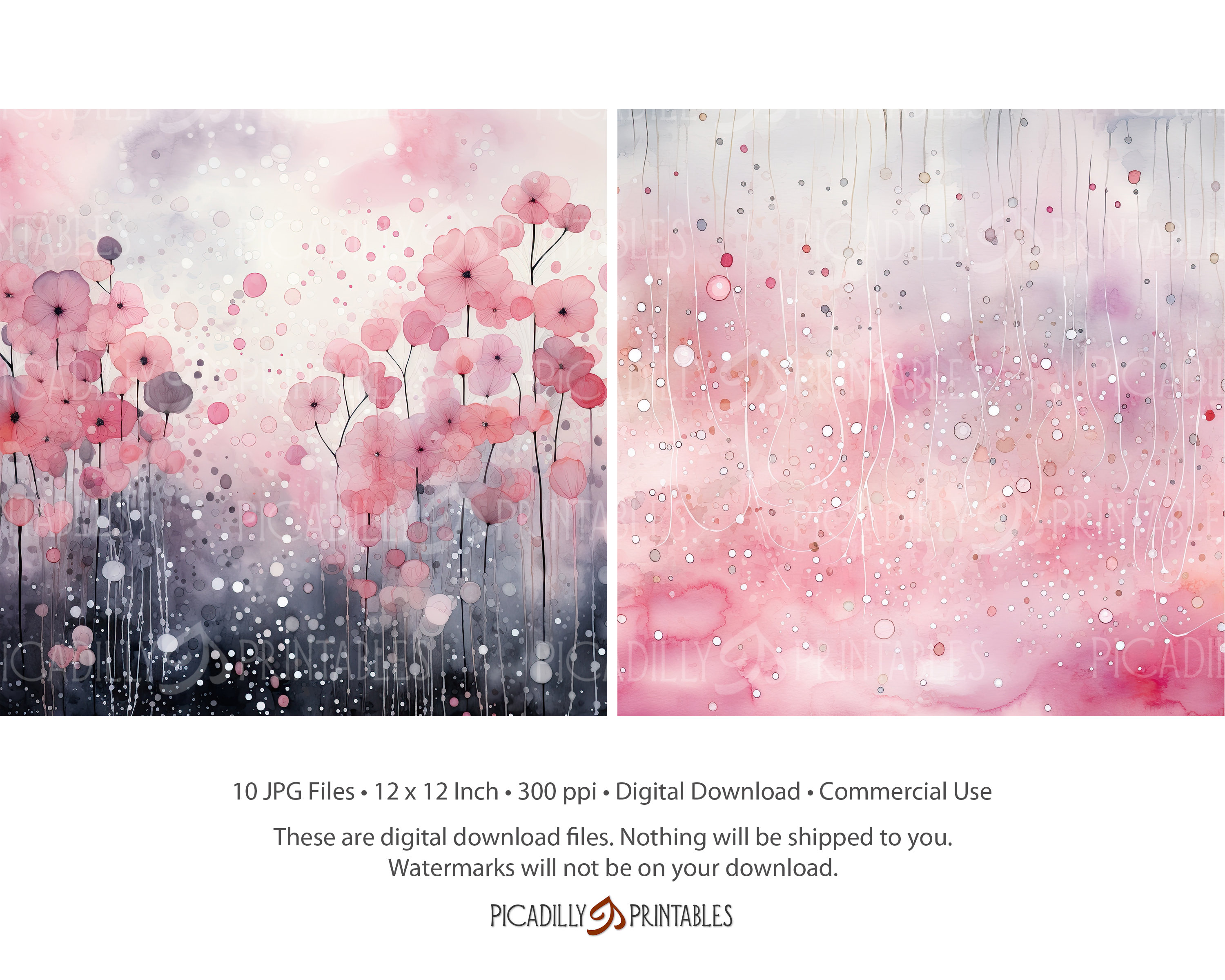 Pink & Gray Digital Papers - Watercolor Background Images for ...