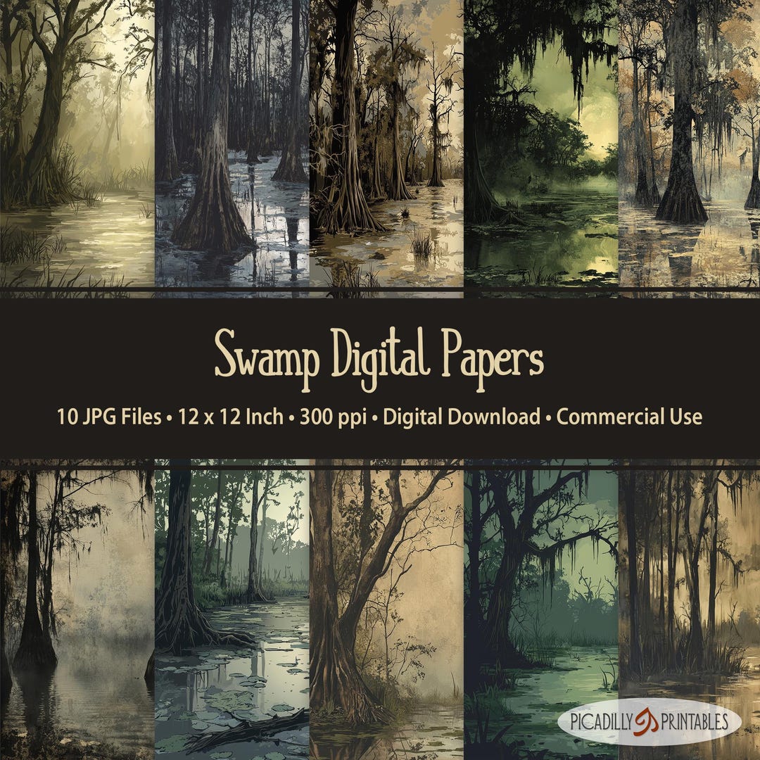 Swamp Scene Digital Papers - Backgrounds for Scrapbooking, Card Making ...