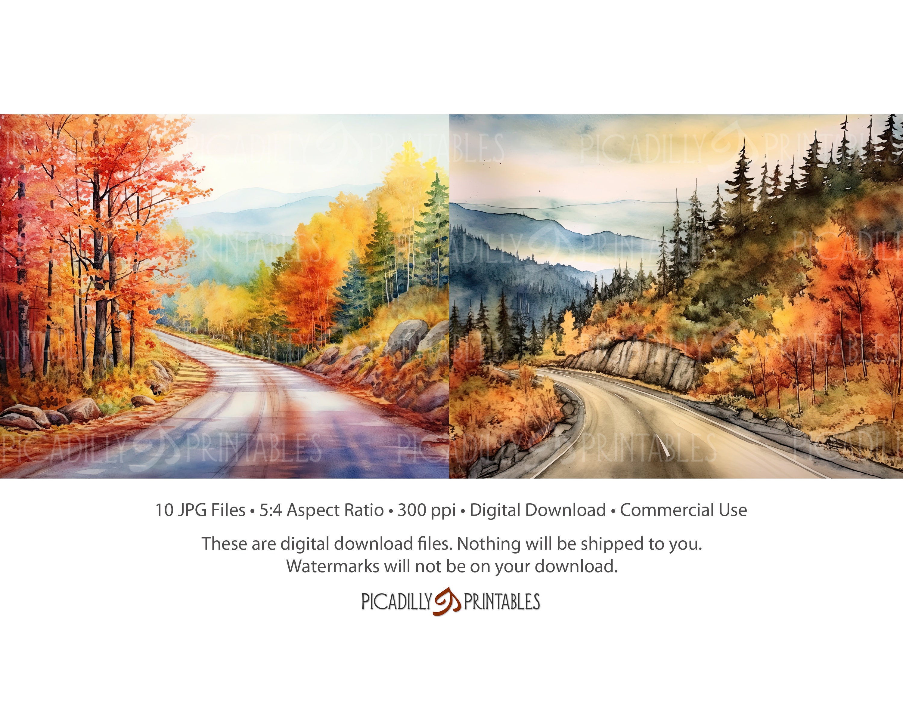 Mountain Roads Watercolor Dirt Road Backgrounds for Scrapbooking, Journals, Collages 10 JPG ...