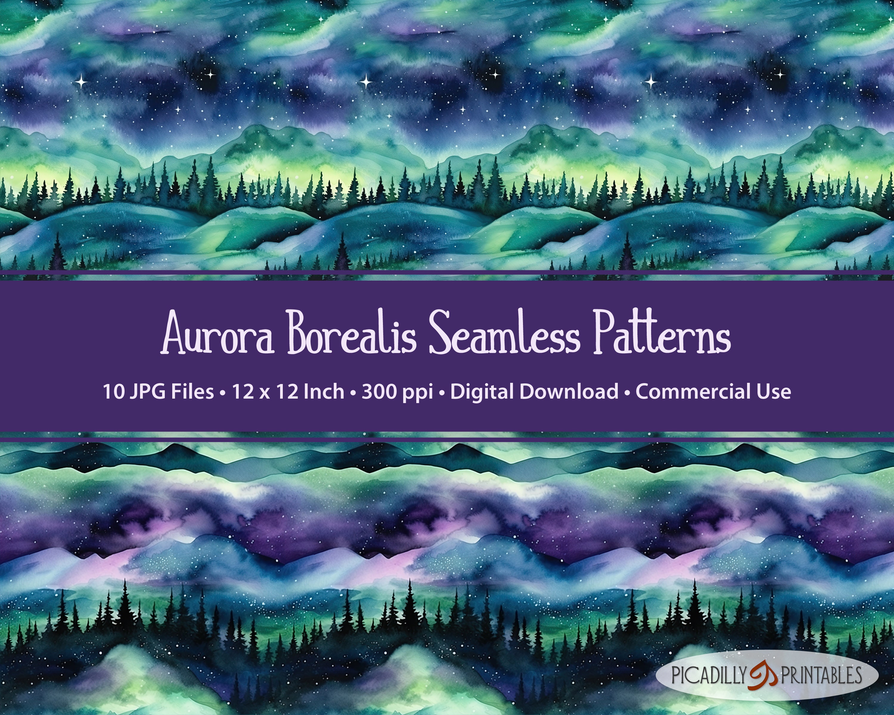 Aurora Borealis Seamless Pattern Backgrounds for Wallpapers, Textiles ...