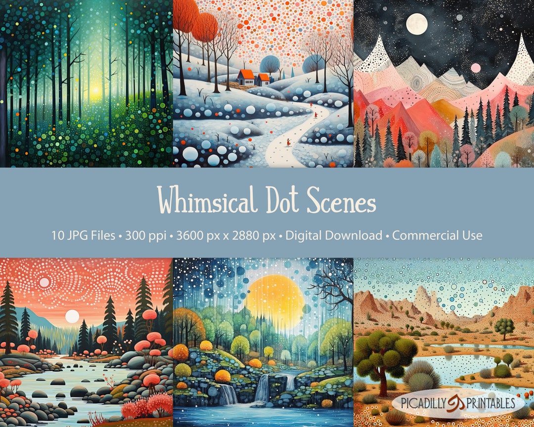 Whimsical Dot Scenes Fun Polka-dot Accented Landscape Backgrounds 10 ...