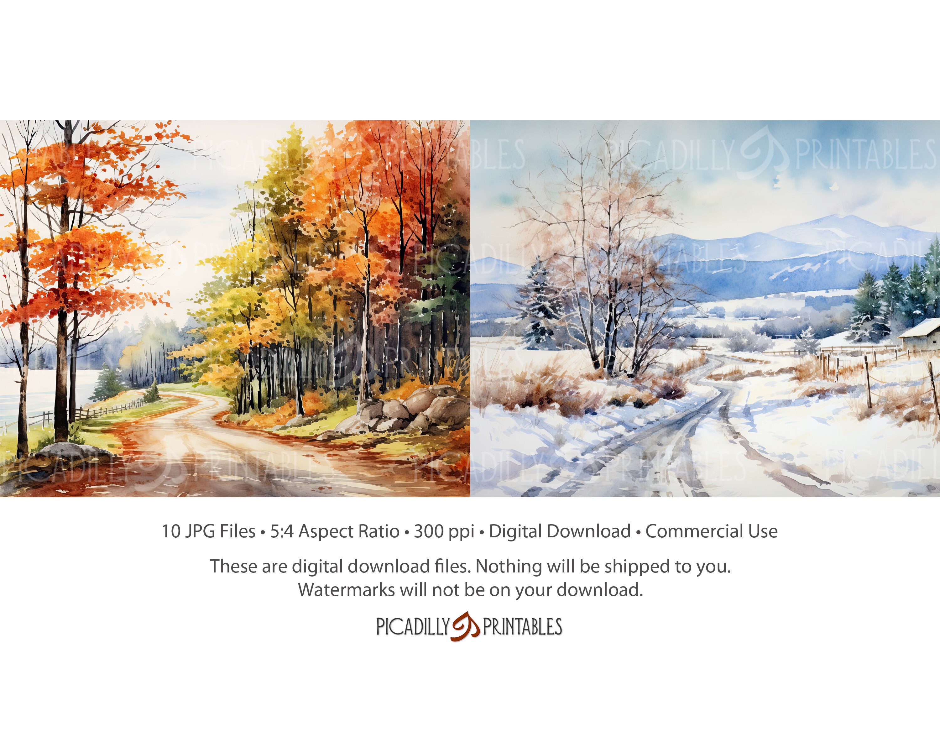 Country Roads 2 - Watercolor Dirt Road Backgrounds for Scrapbooking, Journals, Collages - 10 JPG ...