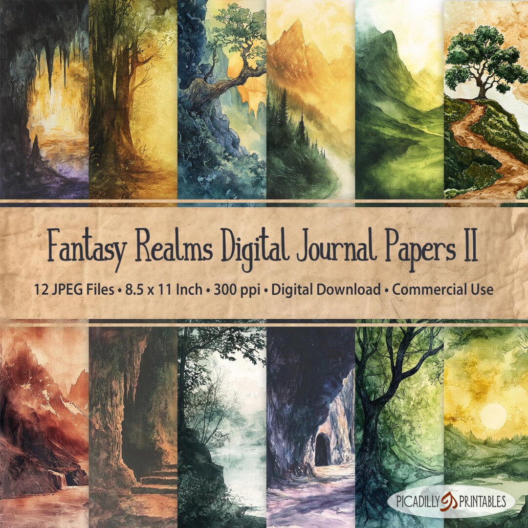 Fantasy Realms Digital Journal Papers Volume 2 - 12 JPEG Images 300 PPI ...