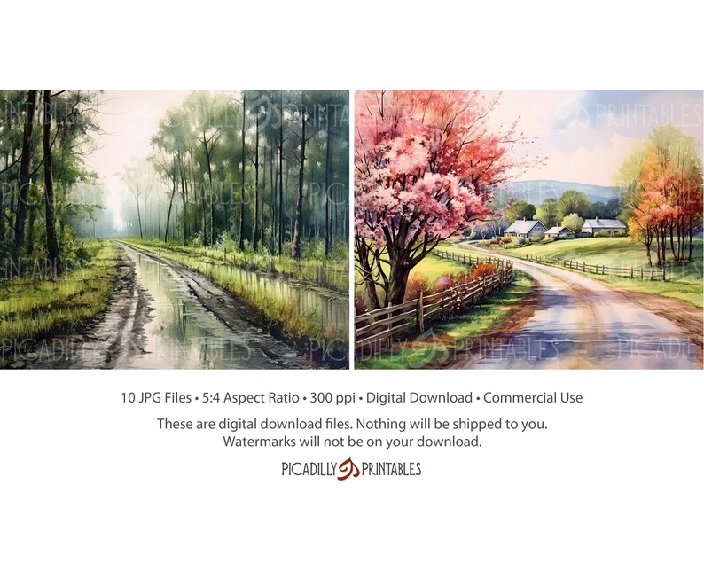 Country Roads 4 - Watercolor Dirt Road Backgrounds for Scrapbooking, Journals, Collages - 10 JPG ...