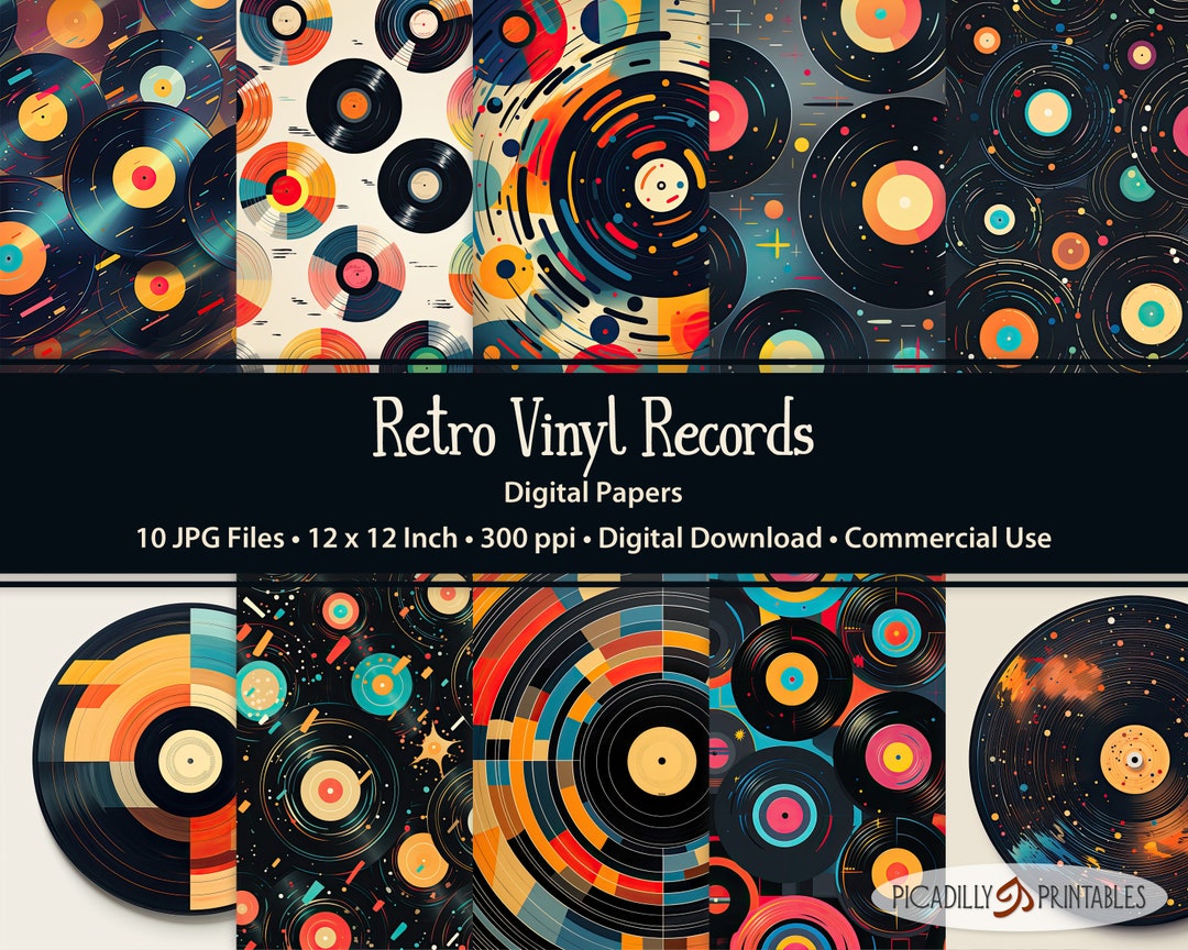 Retro Vinyl Records Digital Papers - Backgrounds for Scrapbooking, Card ...