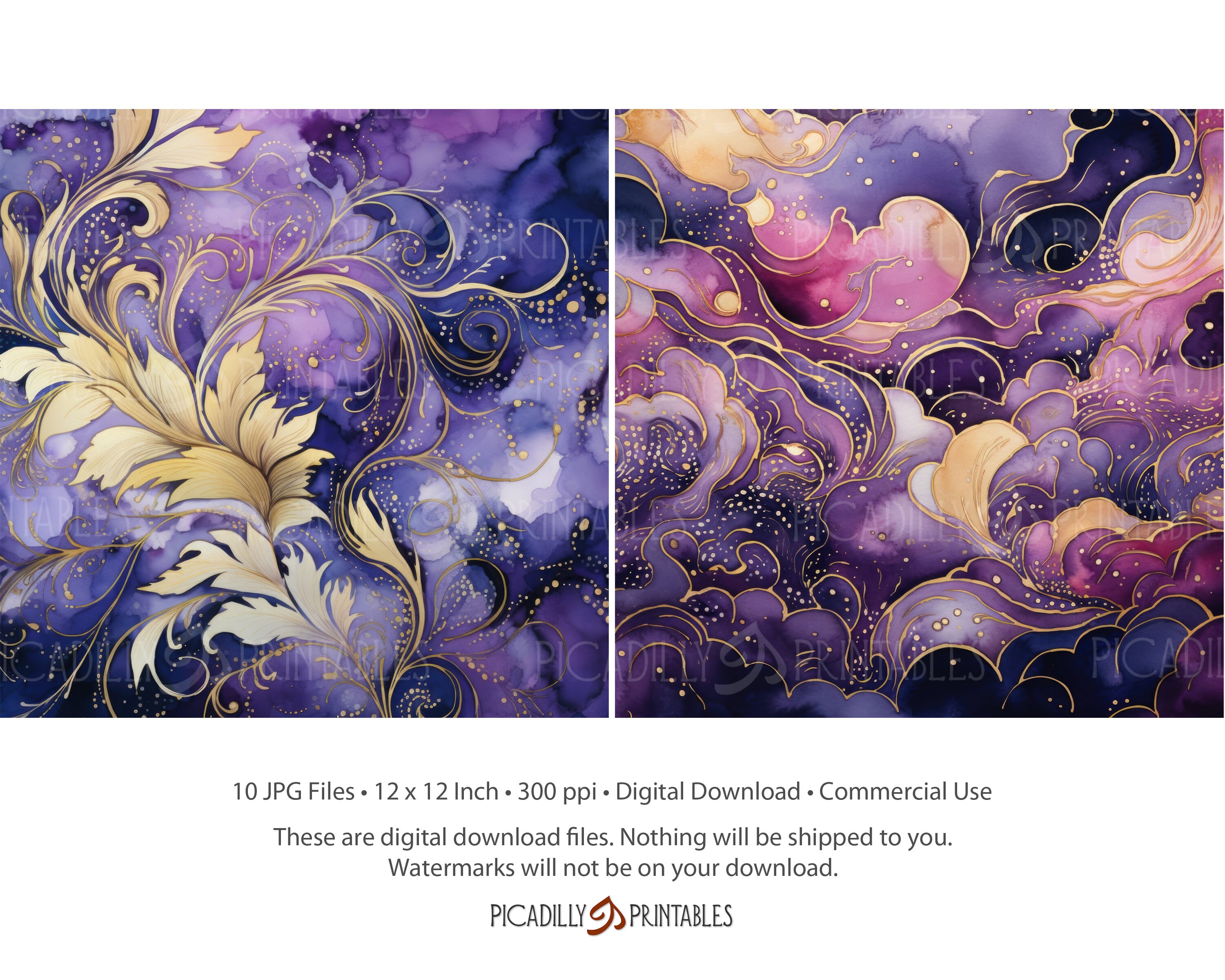 Purple & Gold Digital Papers - Backgrounds for Scrapbooking, Card ...