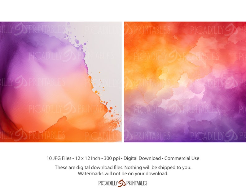 Purple & Orange Gradient Watercolor Digital Papers Backgrounds 10 JPG ...