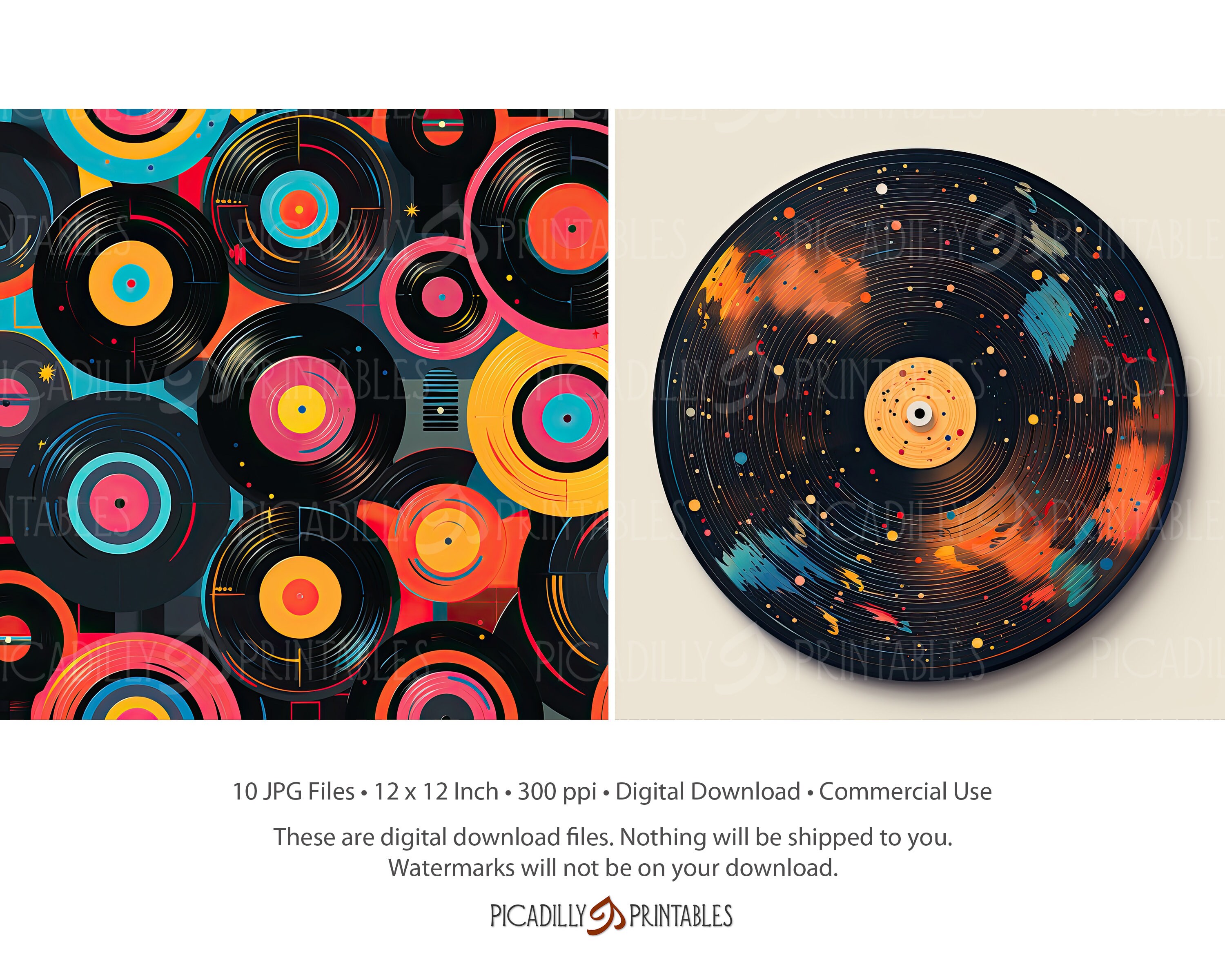 Retro Vinyl Records Digital Papers - Backgrounds for Scrapbooking, Card ...