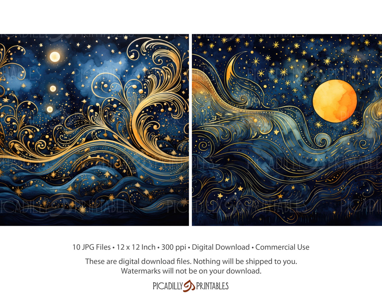 Celestial Night Sky Digital Papers - Backgrounds for Scrapbooking, Card ...