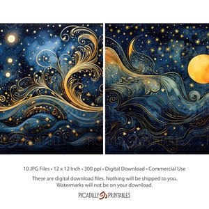 Celestial Night Sky Digital Papers - Backgrounds for Scrapbooking, Card ...