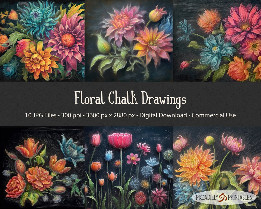 Floral Chalk Drawing Chalkboard Backgrounds for Scrapbooking, Card ...