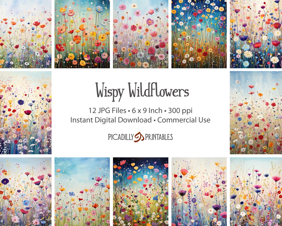 Wispy Wildflowers Painted Flower Images for Use in Scrapbooking, Junk ...