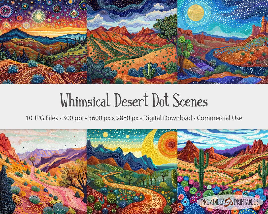 Whimsical Desert Plateau Dot Scenes - Fun Polka-dot Accented Landscape ...