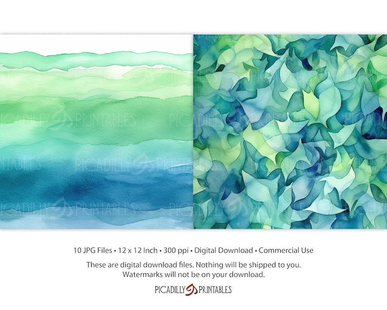 Blue & Green Digital Papers - Watercolor Background Images for ...