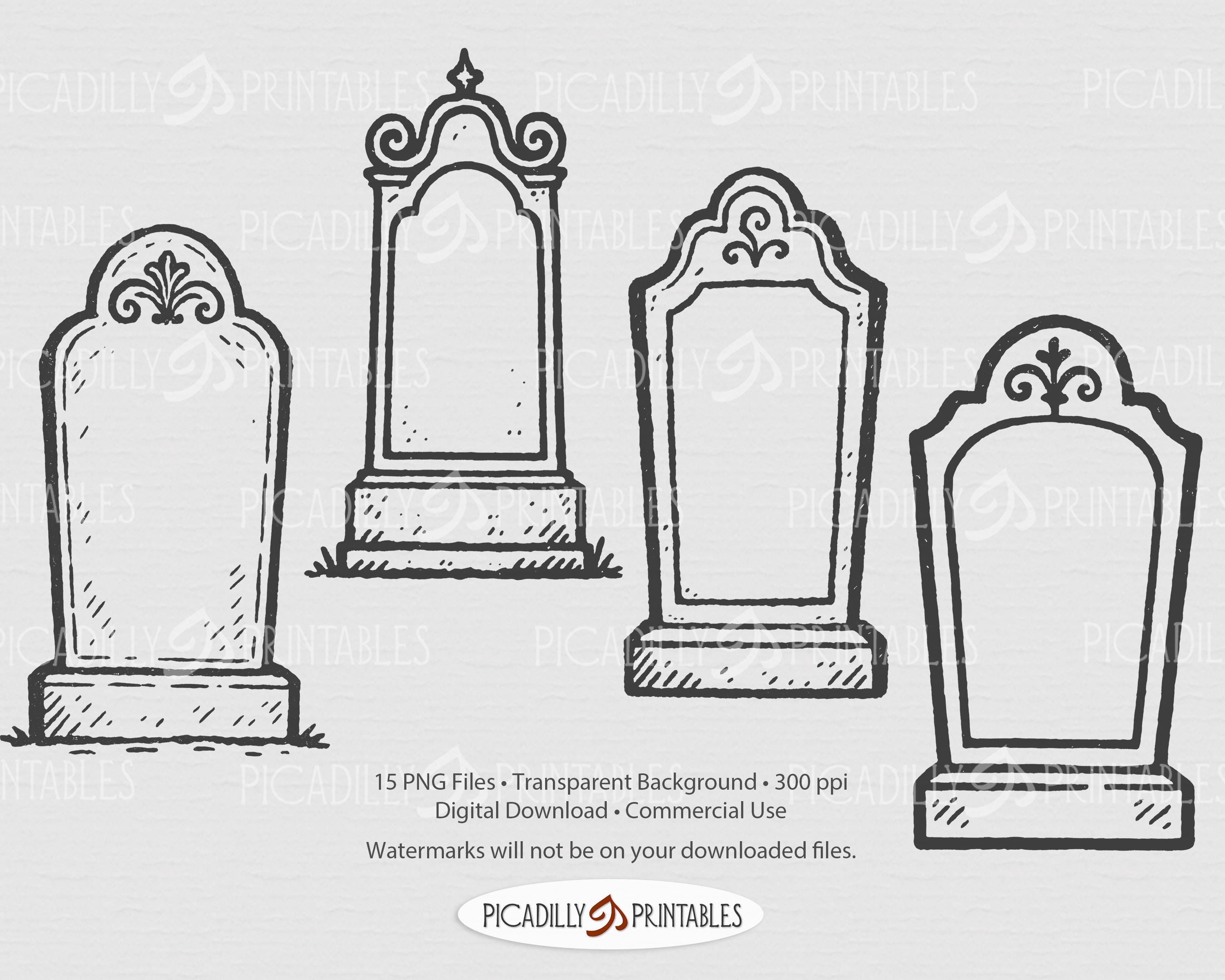 Headstone Clip Art - 15 PNG Doodle Style Grave Tombstone Files With ...